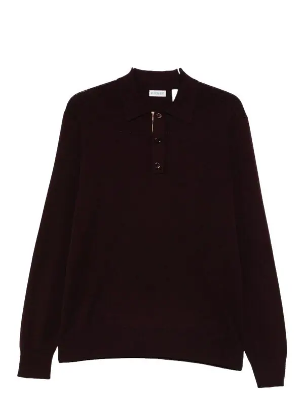 Burberry Long Sleeved Knitted Polo Shirt - Deep Red
