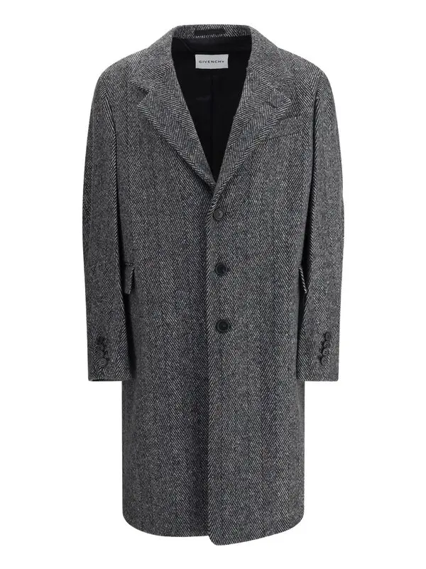 Givenchy Tailored Wool Herringbone Coat - Black