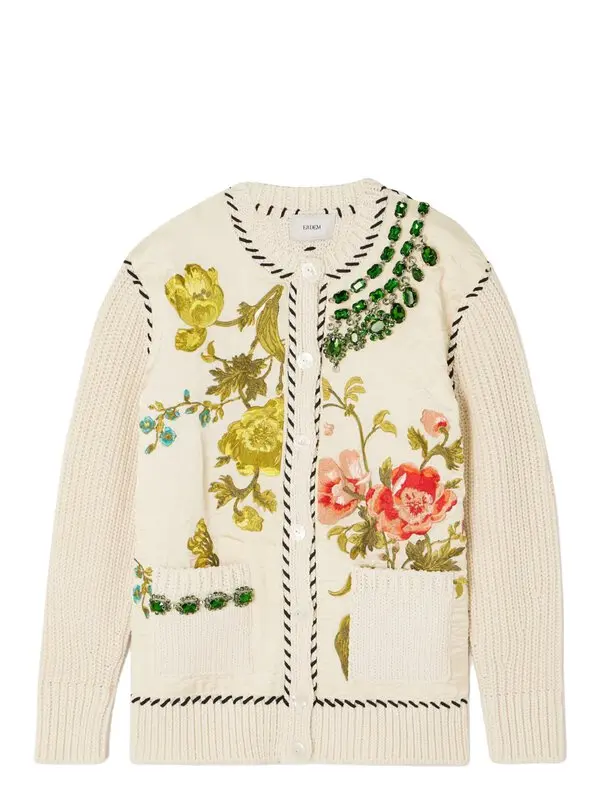 Erdem Embroidered Ribbed Cardigan With Embellishments - White