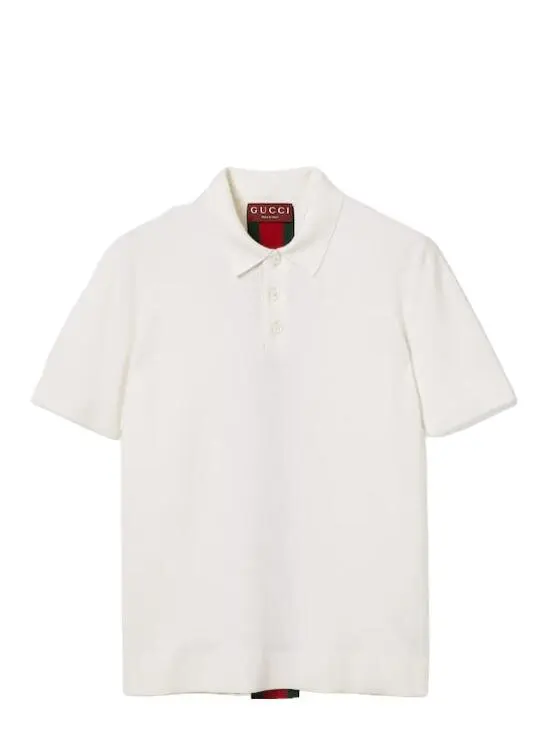 Gucci Knit Wool Polo Shirt With Web - Ivory