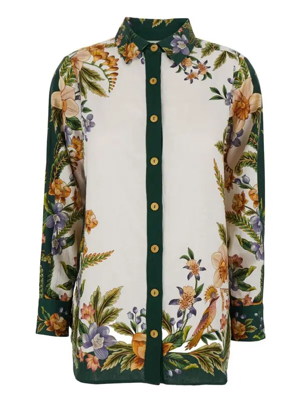 Farm Rio Botanical Print Button-down Shirt - White