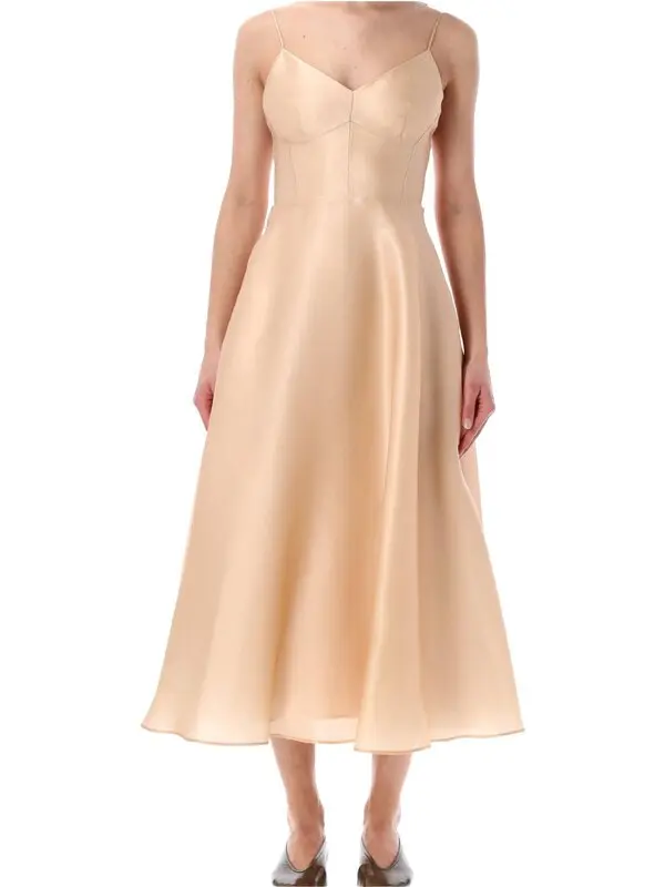 Alberta Ferretti Spaghetti Strap V-neck Calf-length Dress - Nude