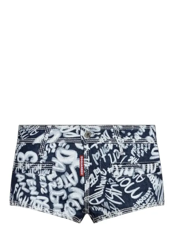 Dsquared2 Printed Denim Shorts - Navy Blue