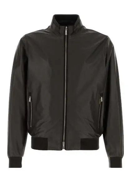 MOORER Leather Bomber Jacket - Dark Brown