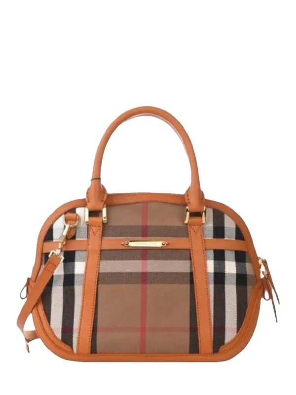 Burberry Checked Handbag With Top Handle - Brown