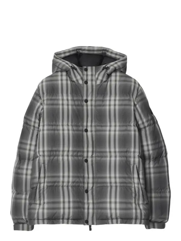 Burberry Checked Hooded Puffer Jacket With Equestrian Knight Design - Black