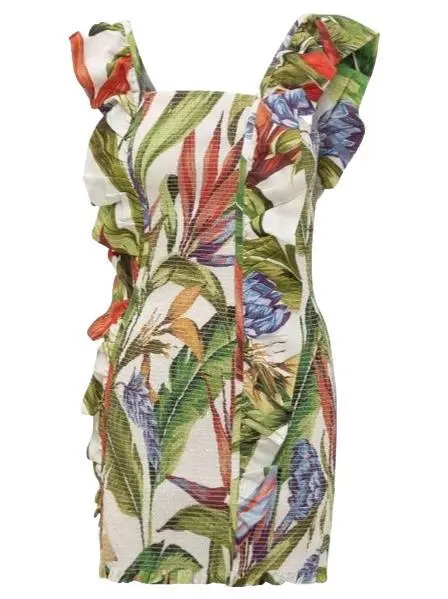 Farm Rio Florart Ruffled Mini Dress - Nude