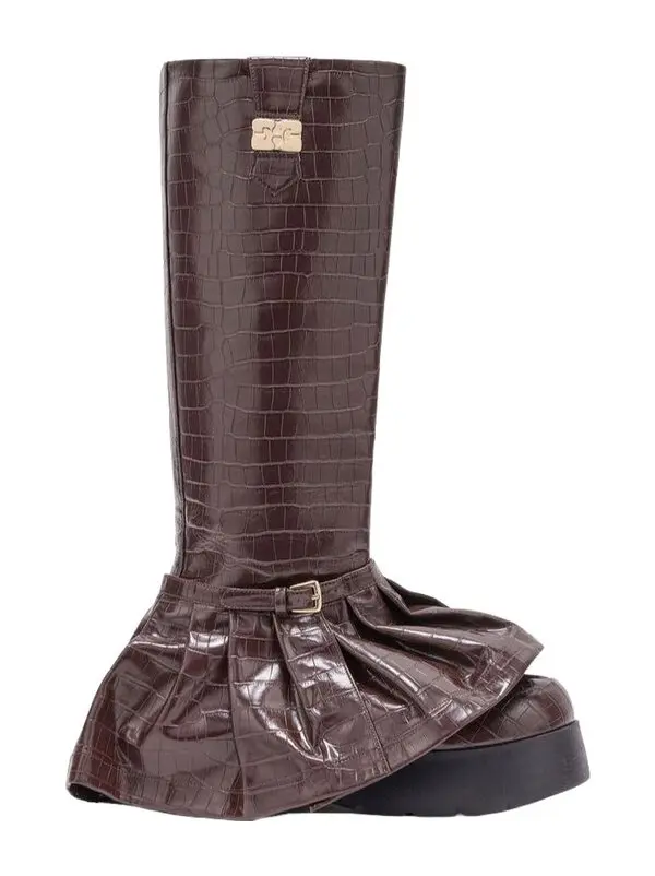 GANNI Embossed High Boots - Brown