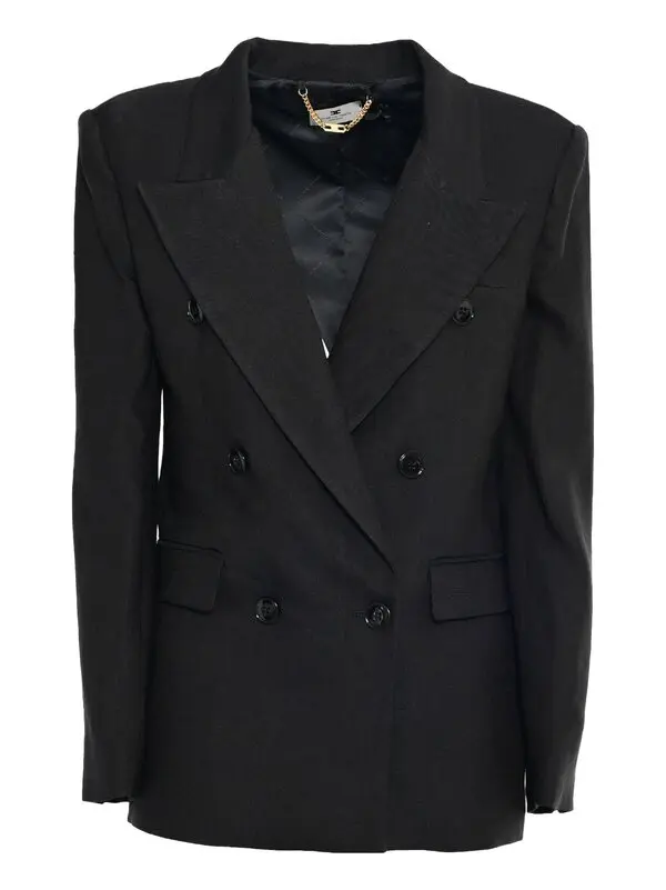 Elisabetta Franchi Double-breasted Gabardine Jacket - Black