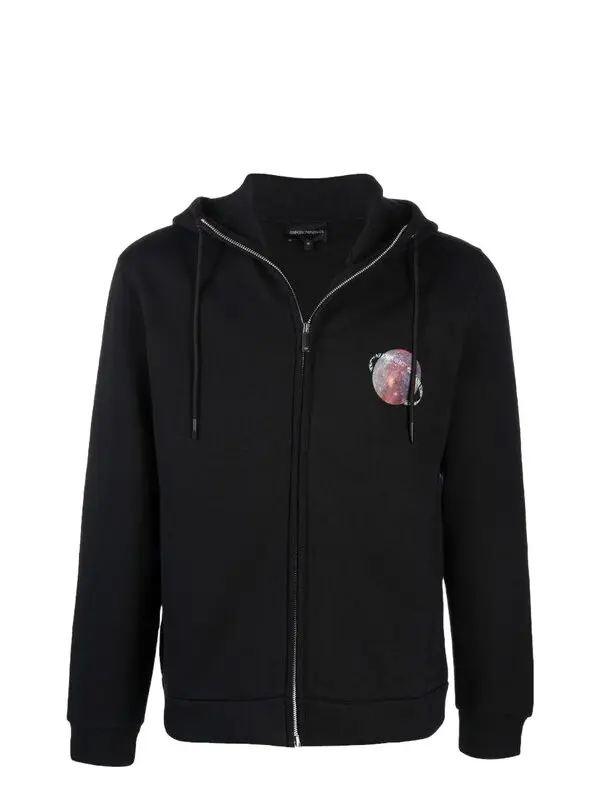 Emporio Armani Graphic Print Full Zip Hoodie - Black