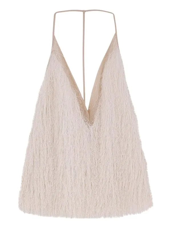 ALYSI Fringe V-neck Top - Nude