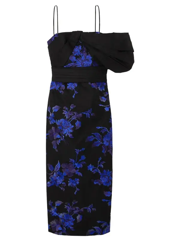Erdem One-shoulder Embroidered Dress - Black