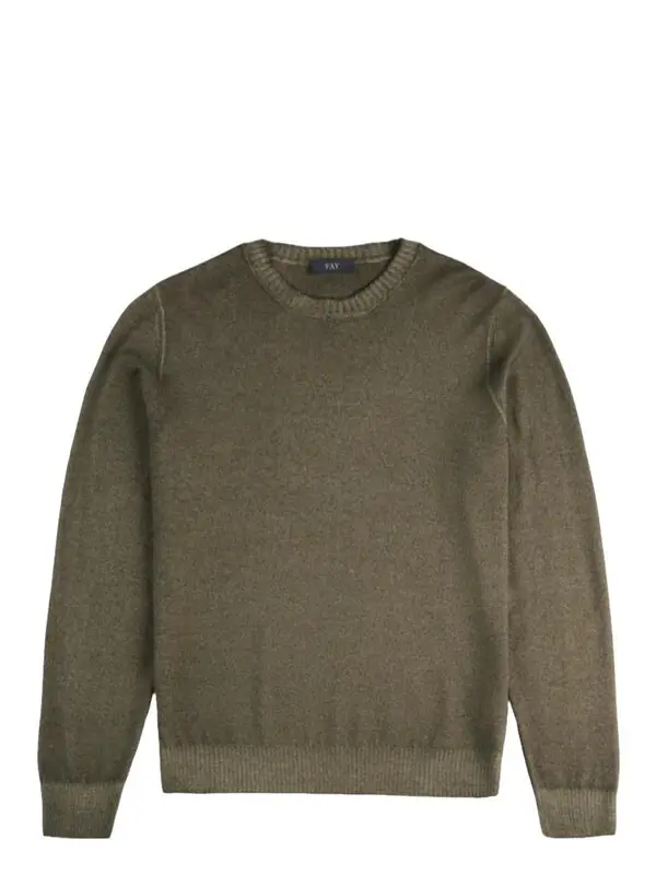 FAY Ribbed Crew Neck Knitwear In Wool - Green