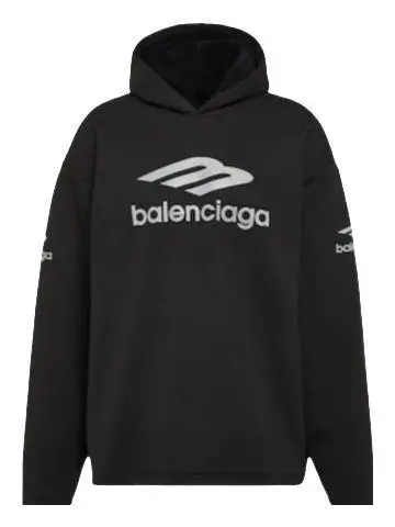 Balenciaga 3b Sports Icon Cotton Fleece Hoodie - Black