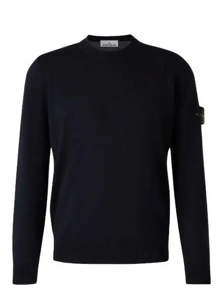 Stone Island Logo Patch Crewneck Jumper - Blue