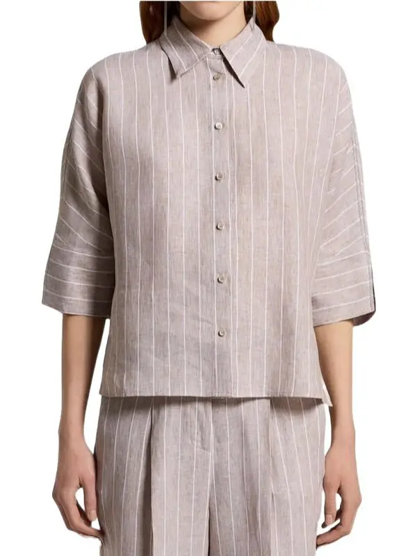 Peserico Striped Button-up Shirt With Half Sleeves - Multicolor