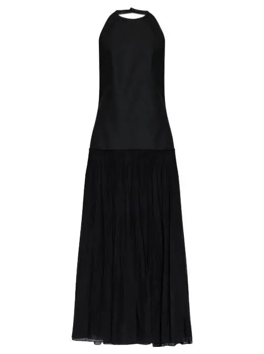 RÓHE Sleeveless Halter Neck Dress With Pleated Skirt - Black