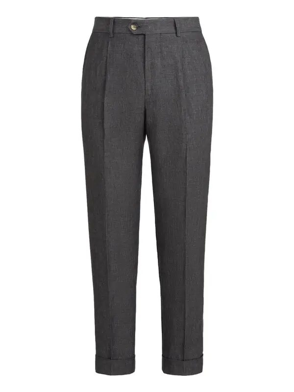 Brunello Cucinelli Pleated Delave Linen Trousers - Black