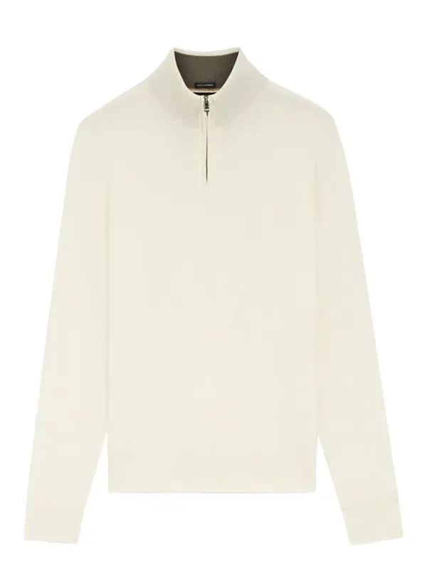 Hugo Boss Zip-up Sweater With High Neck And Ribbed Details - White