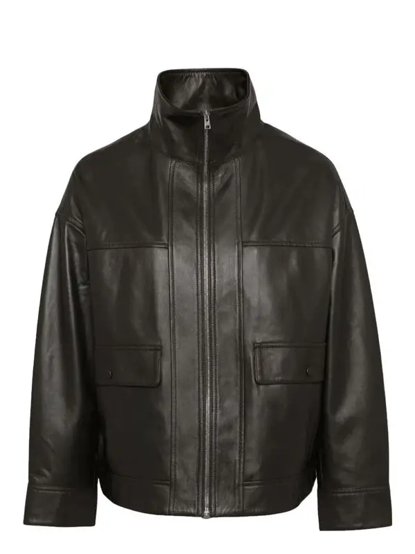 YVES SALOMON High-neck Leather Jacket - Black