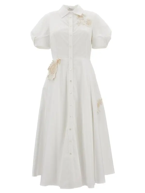 Erdem Puff-sleeve Embroidered Midi Dress - White