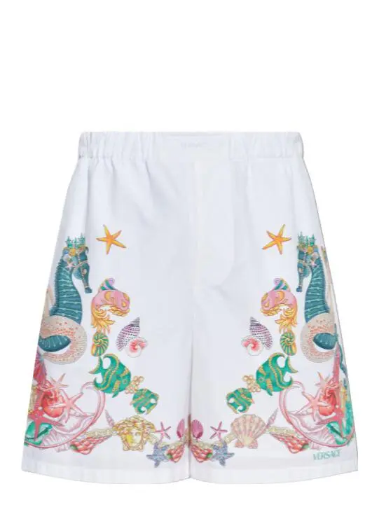Versace Coral Theatre Print Elastic-waist Shorts - White