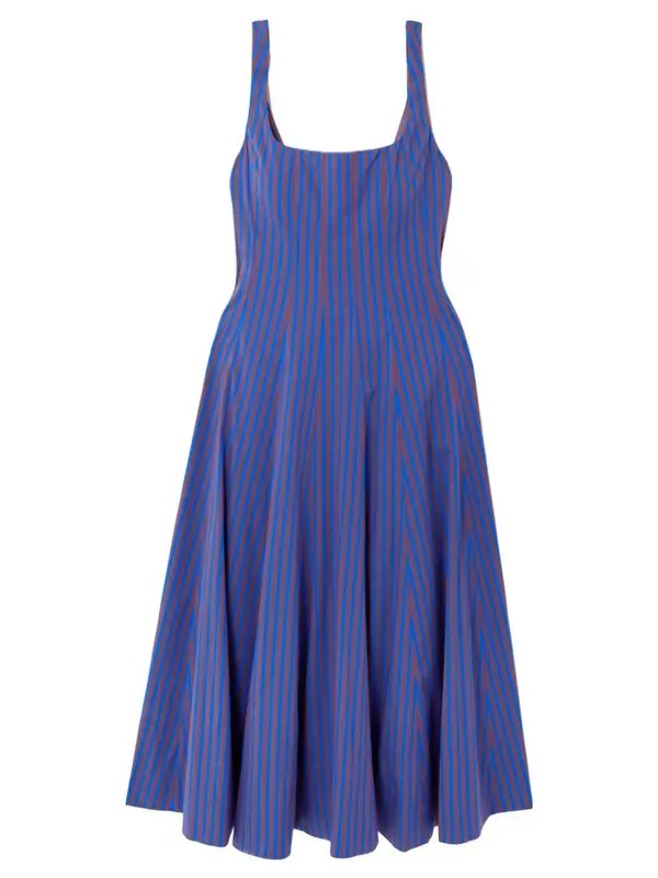 Staud Wells Striped Cotton-blend Poplin Midi Dress - Blue