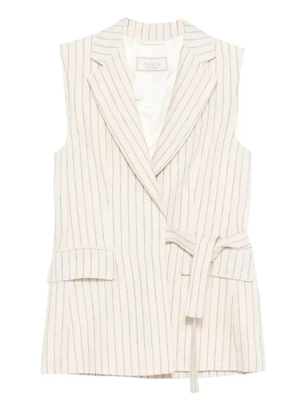Peserico Striped Belted Sleeveless Blazer - Beige