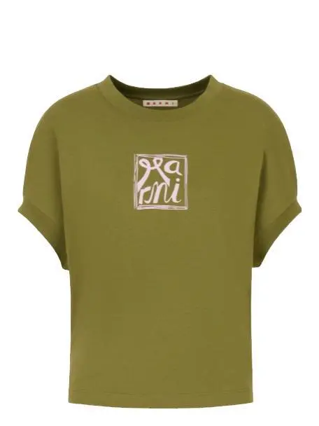 Marni Logo Printed Crewneck T-shirt - Green
