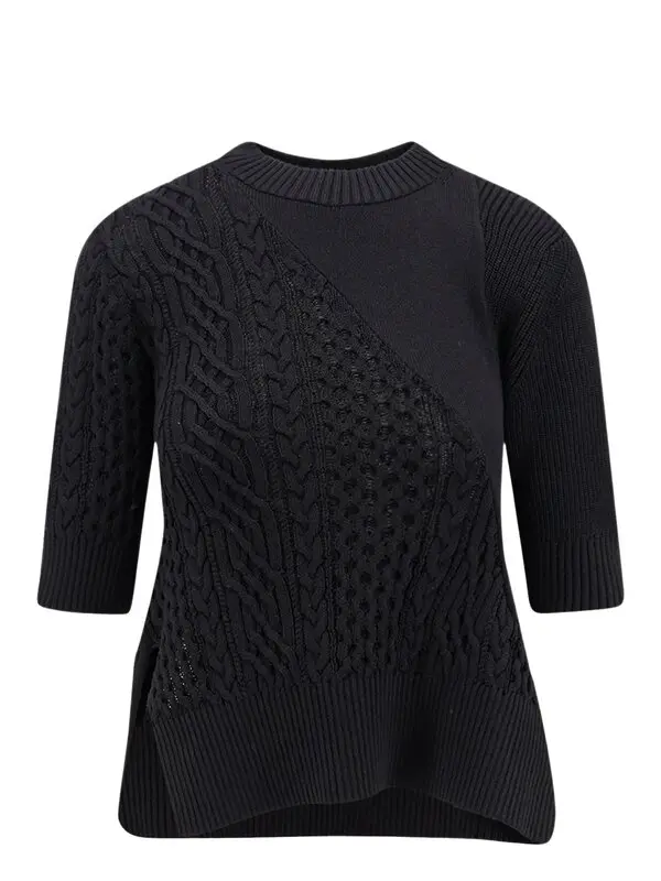 Sacai Cable-knit Flared Top - Black