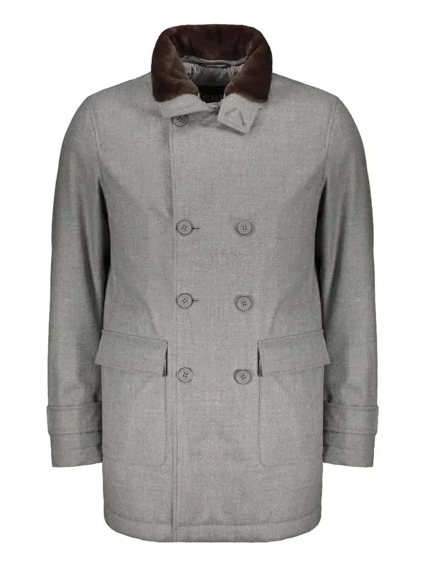 Herno Double-breasted Coat With Contrast Collar - Grey