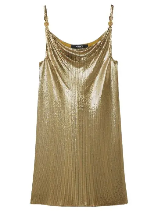 Versace Sequin Embellished Strappy Mini Dress - Golden