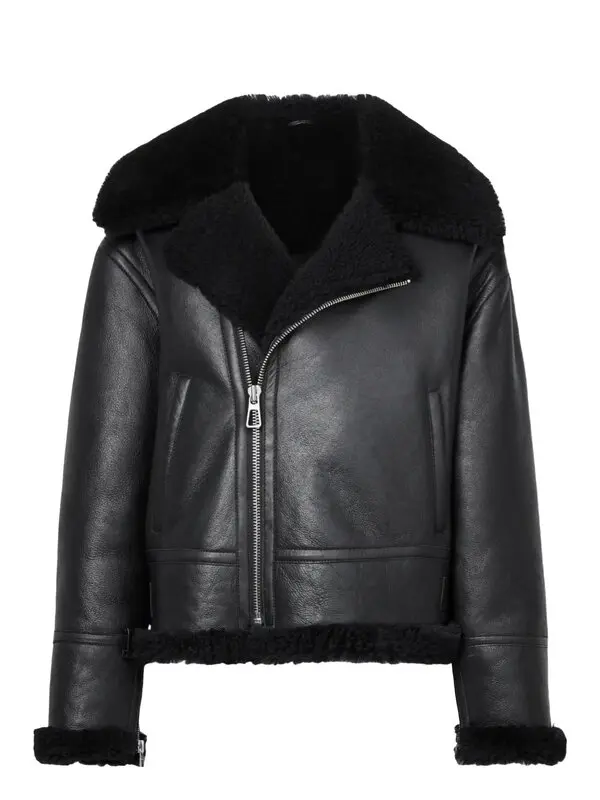 NILI LOTAN Patchwork Wool Fur Leather Jacket - Black