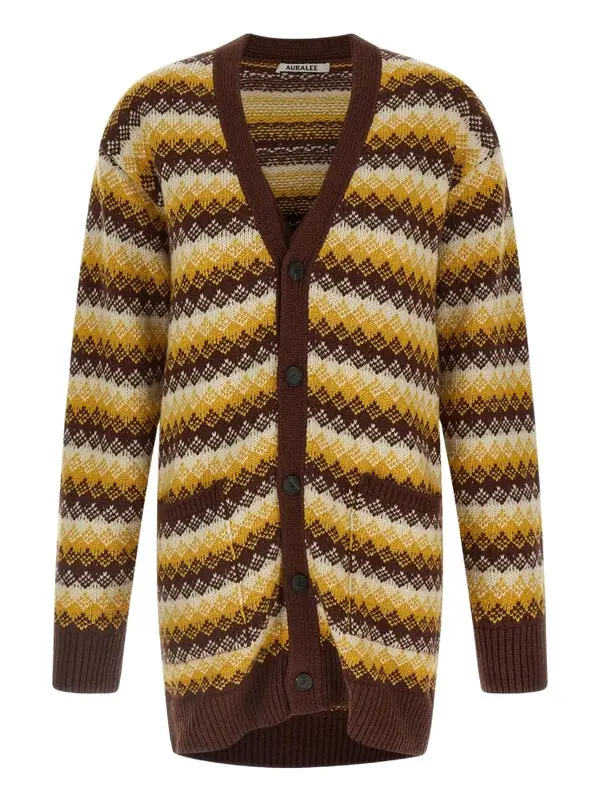 Auralee Cashmere Jacquard Knit Cardigan - Multicolor