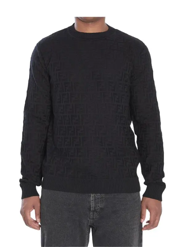 Fendi Ff Monogram Crewneck Knitted Jumper - Black