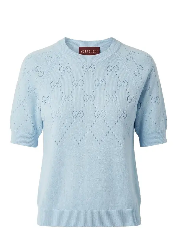 Gucci Gg Cotton Crewneck Top - Light Blue