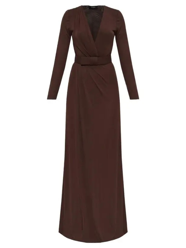 Dsquared2 Long Sleeve V-neck Gown With Leg Slits - Red