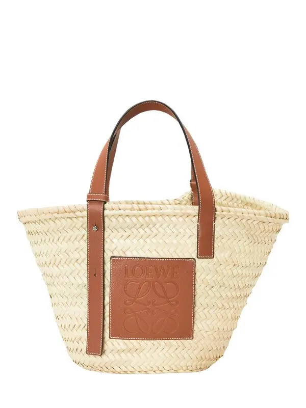 Loewe Raffia Basket Bag With Embossed Anagram - Natural/tan