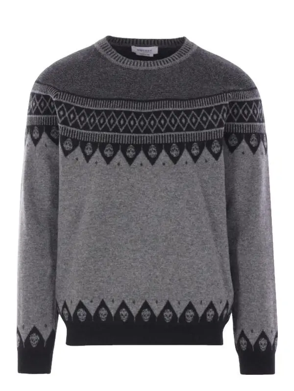 Alexander McQueen Skull Fair Isle Wool Sweater - Grey / Black