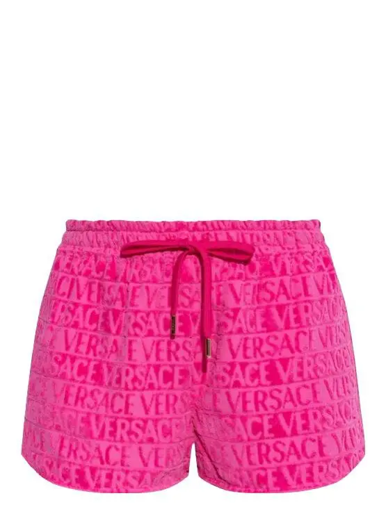 Versace Monogram Terry Cloth Drawstring Shorts - Pink
