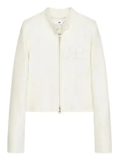 COURREGES Zipped City Jacket With Buckle Collar - Light Bone Color