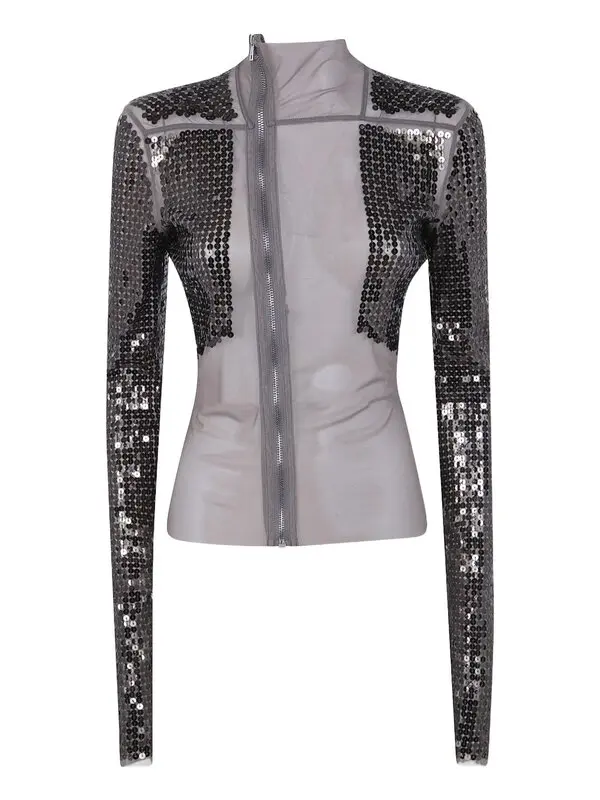 Rick Owens Sequined Zipped Top - Gray