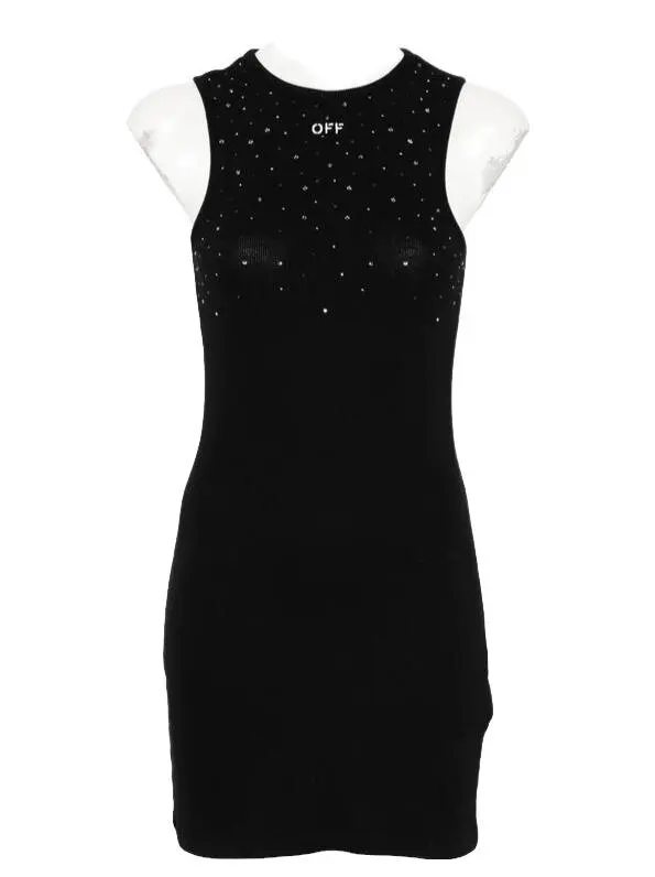 Off-White Logo Embroidered Embellished Sleeveless Dress - Black
