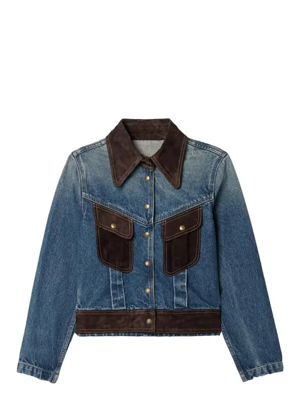 NILI LOTAN Patchwork Denim And Suede Jacket - Blue