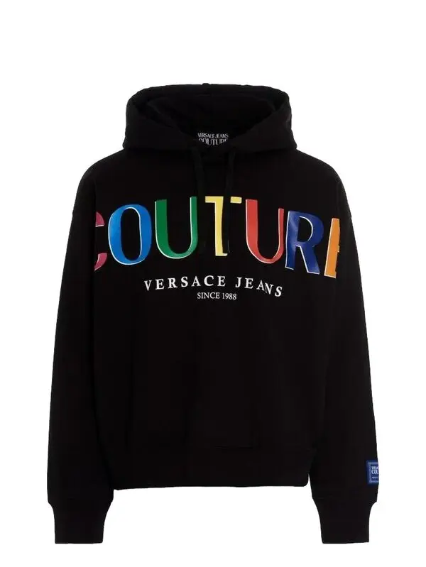 Versace Logo Print Hoodie - Black
