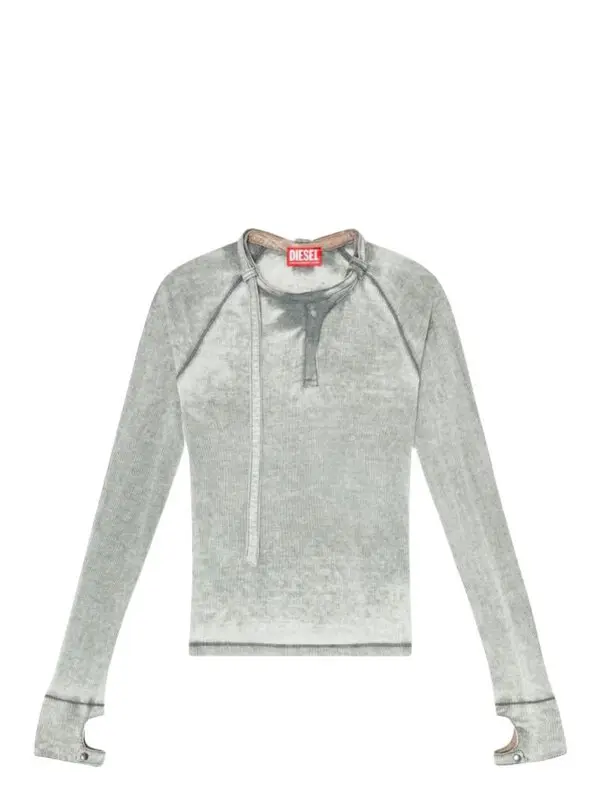 DIESEL® Ribbed Knit Sweater With Zip Detail And Thumbholes - Grey