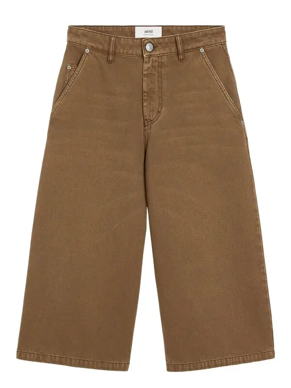 Ami Wide Leg Bermuda Pants - Hazelnut Color