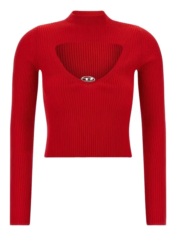 DIESEL® Ribbed Sweater With Cutout Detail - Red
