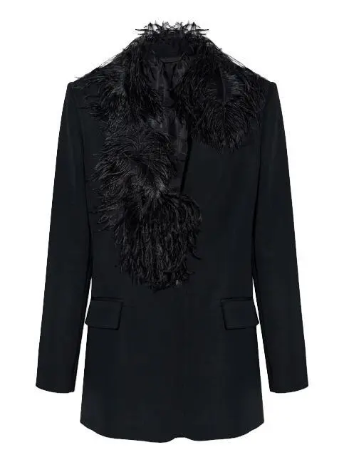 Attico Ostrich Feather Detailed Blazer - Black