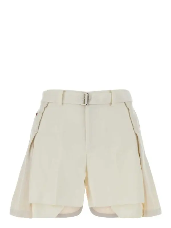 Sacai Belted Layered Denim Shorts - White